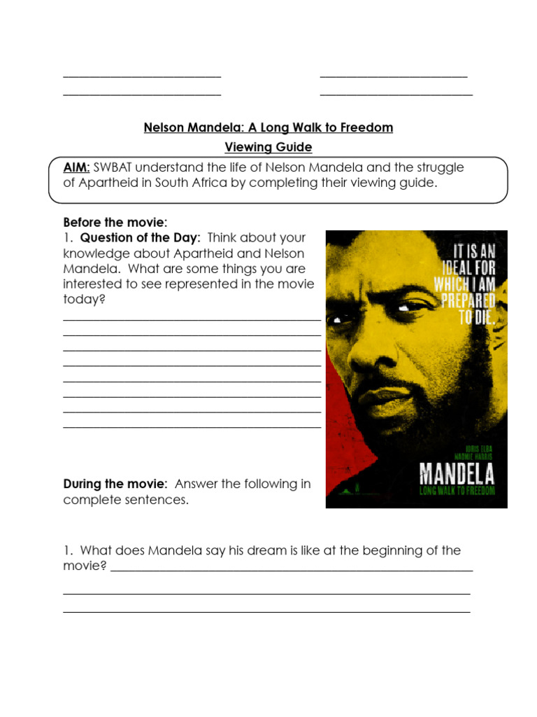 Nelson Mandela Movie Viewing Guide | PDF | Nelson Mandela | Apartheid