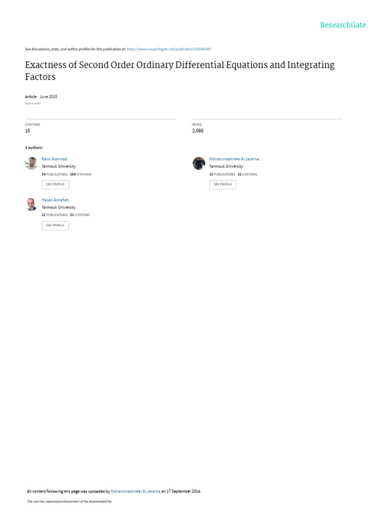Exactness of Second Order Ordinary Differential Eq | PDF | Nonlinear ...
