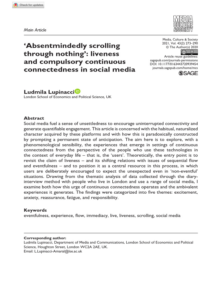 Lupinacci 2021 Scrolling | PDF | Social Media | Popular Culture & Media ...