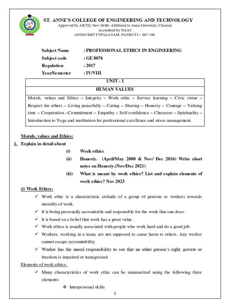 Ge8076-Professional Ethies in Engineering-1640636808-Pee Notes 2024 ...