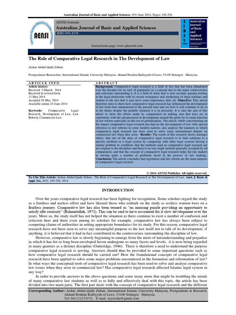 The Role of Comparative Legal Research I | PDF | Methodology | Concept