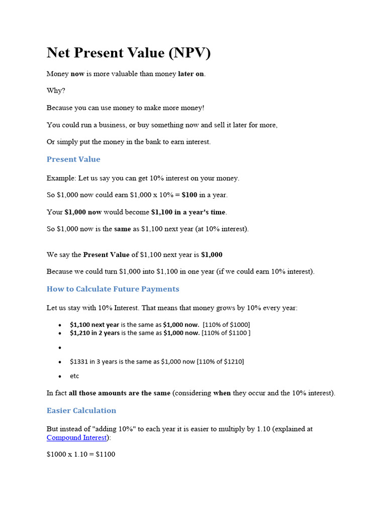 Net Present Value | PDF | Net Present Value | Present Value
