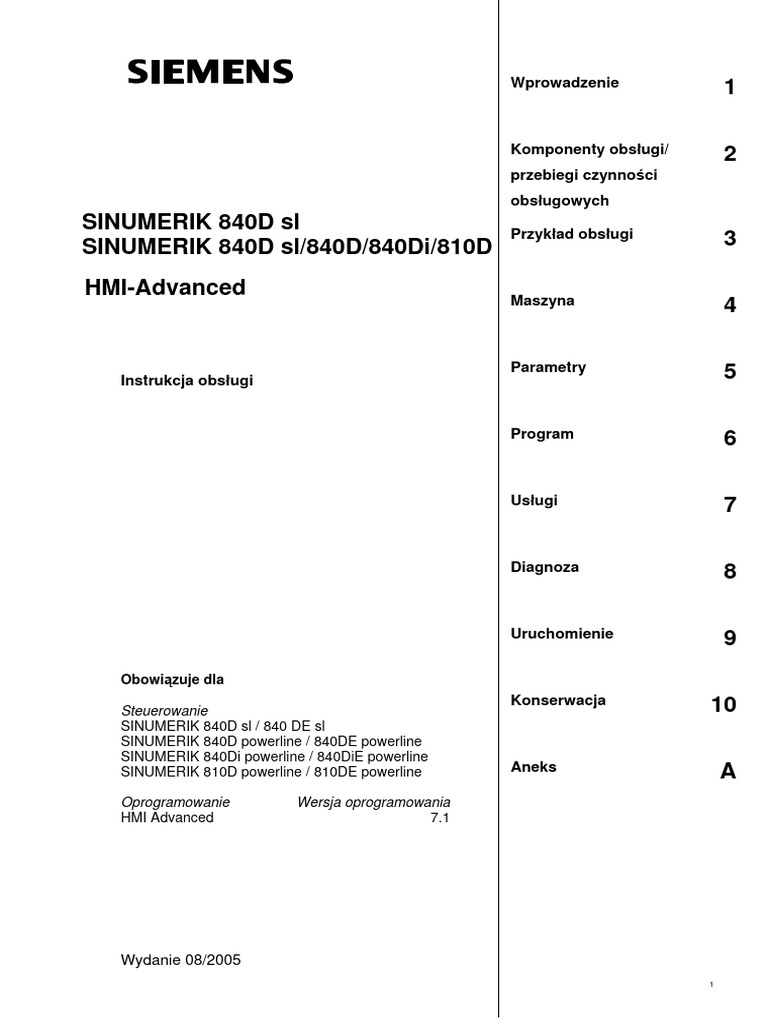 Sinumerik 840D HMI-Advanced 08 2005 | PDF
