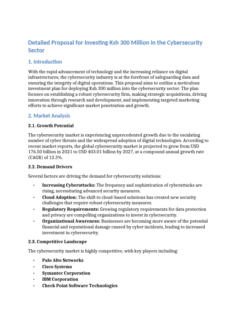 Detailed Proposal For Investing KSH 300 Million in The Cybersecurity Sector | PDF | Computer ...