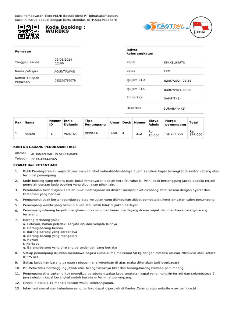 Invoice Tiket Pelni 2024 | PDF