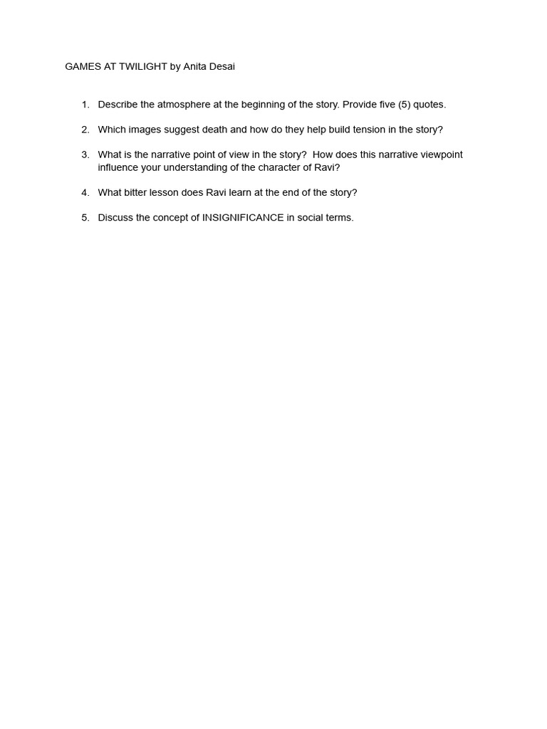Analysis of "Games at Twilight" Themes | PDF