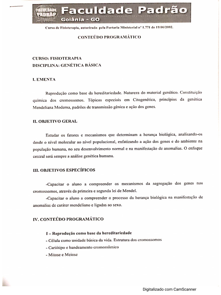 Ementa - Genética Básica | PDF