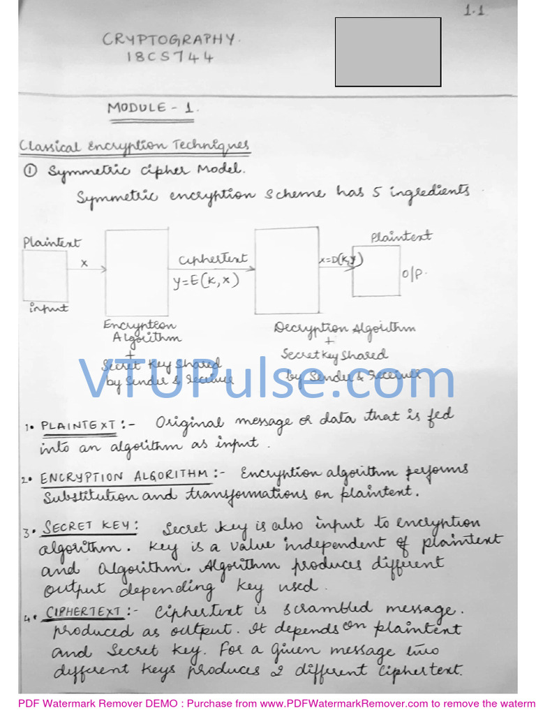 Cryptography Module1 Notes - VTUPulse | PDF