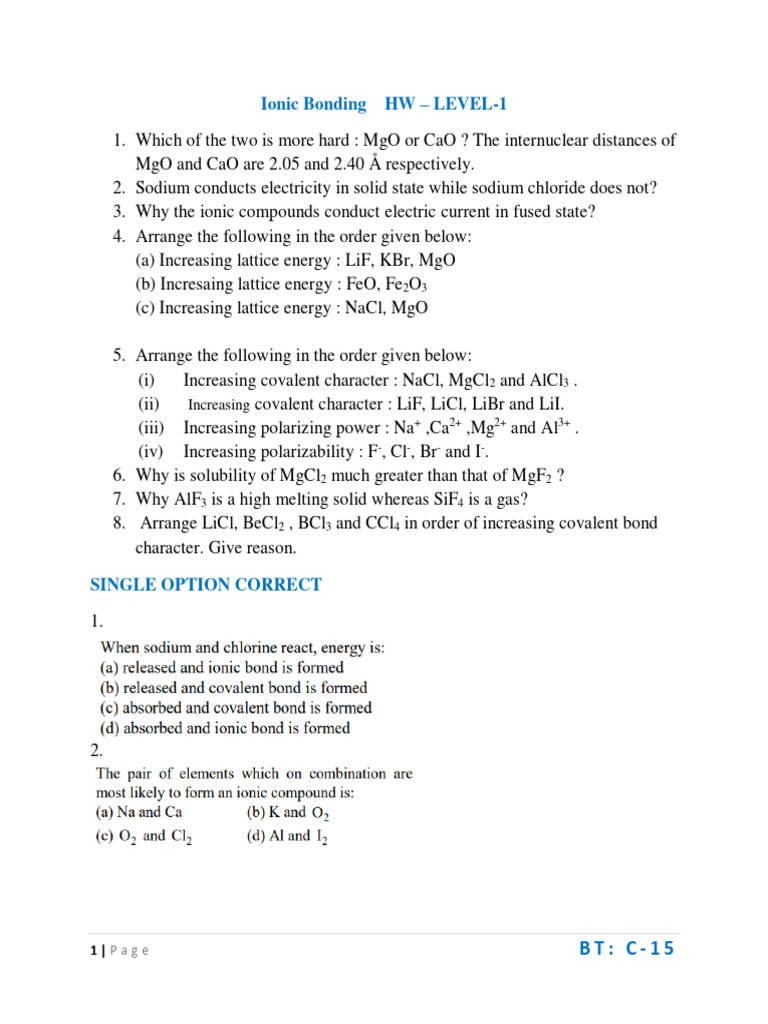 Ionic Bonding DPP | PDF | Ionic Bonding | Hydroxide