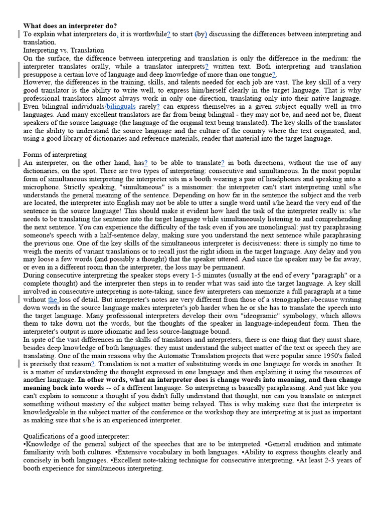 What Does An Interpreter Do | PDF | Language Interpretation | Translations