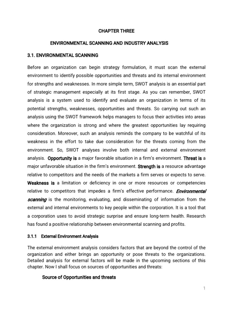 Environmental Scanning & SWOT Analysis | PDF
