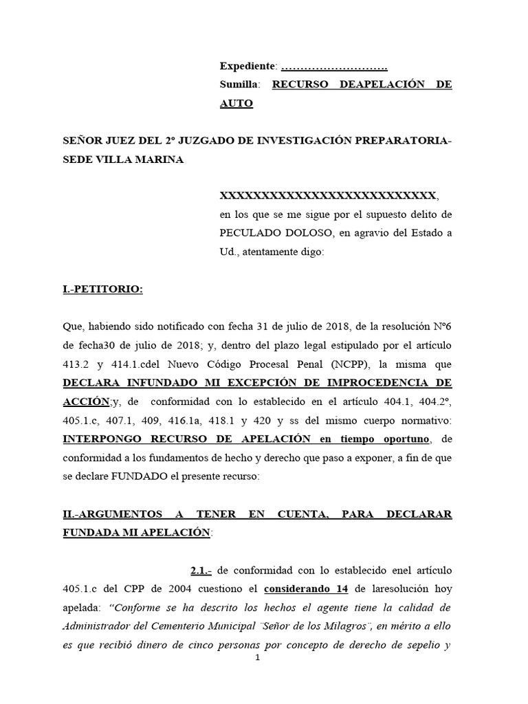 Apelaciòn de Auto de Excepción de Improcedencia de Acción Delito ...