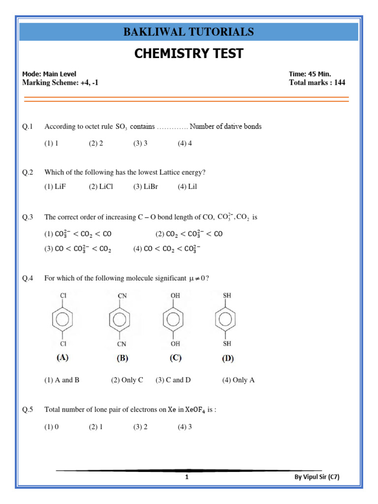 Chemical Bonding Test | PDF | Materials | Phases Of Matter