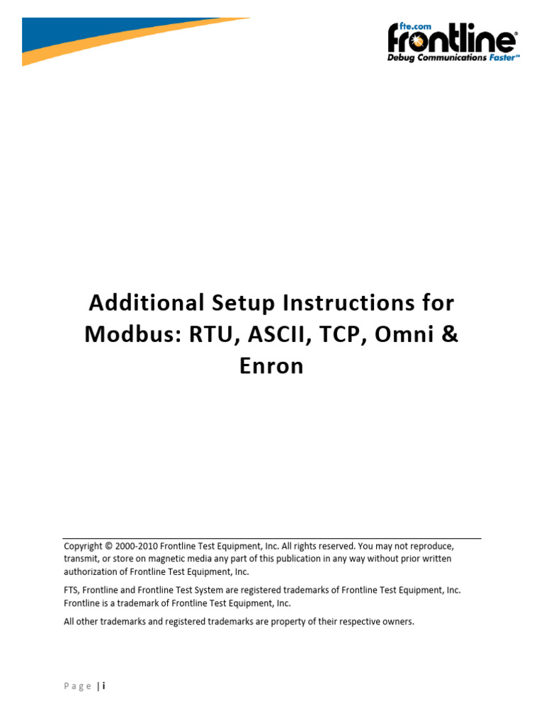 Additional Setup Instructions For Modbus: RTU, ASCII, TCP, Omni & Enron ...