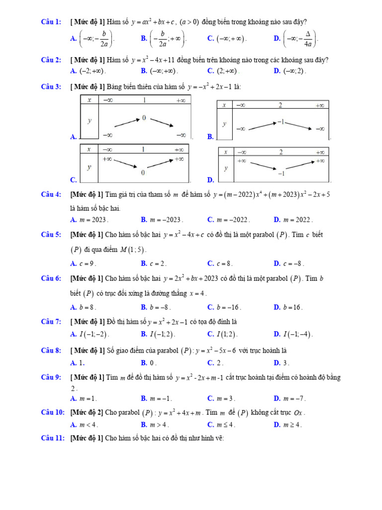 Yax BXC : Câu 1: A. B. C. D. Câu 2: A. B. C. D. Câu 3 | PDF