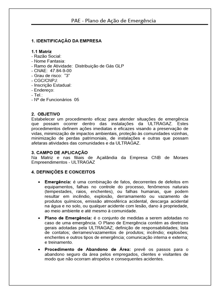 PAE Plano de Emergencia Modelo | PDF | Emergência | Ambiente natural