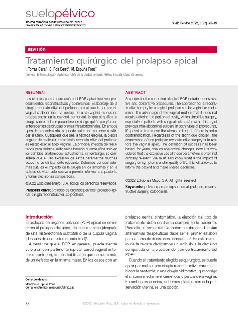 Cirugía del Prolapso Apical | PDF | Pelvis | Vagina