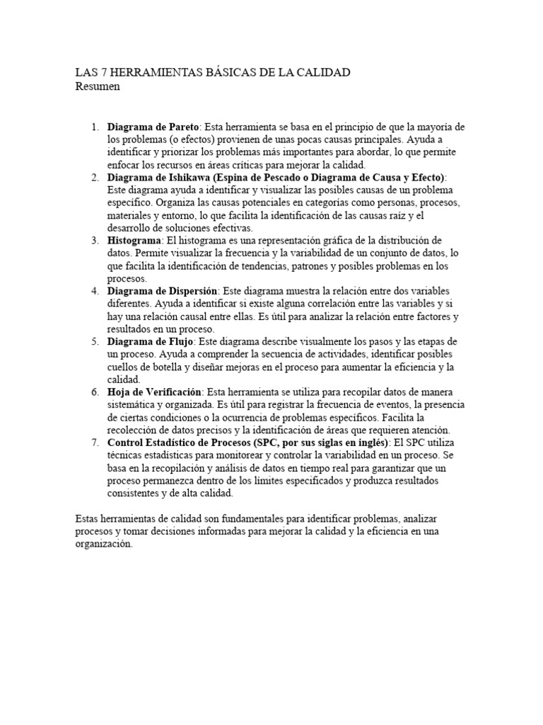 Las 7 Herramientas Básicas de La Calidad | PDF | Calidad (comercial)