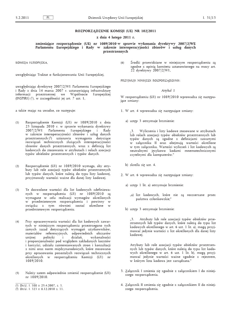 Rozp 102 2011 ZM Interoperacyjnosc Listy Kodowe | PDF
