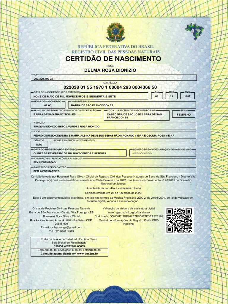 Nova Certidão de Nascimento | PDF