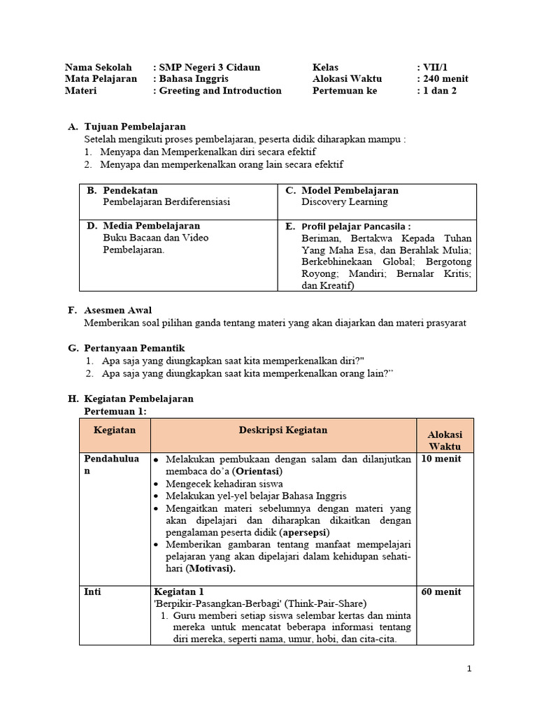 Modul Ajar Greeting and Introduction | PDF
