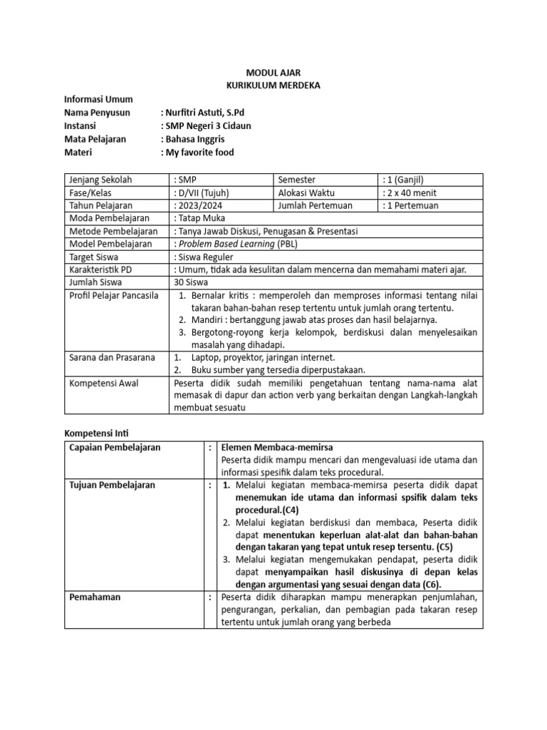 MODUL AJAR-Secret Resep-Numerasi | PDF | Karier & Perkembangan