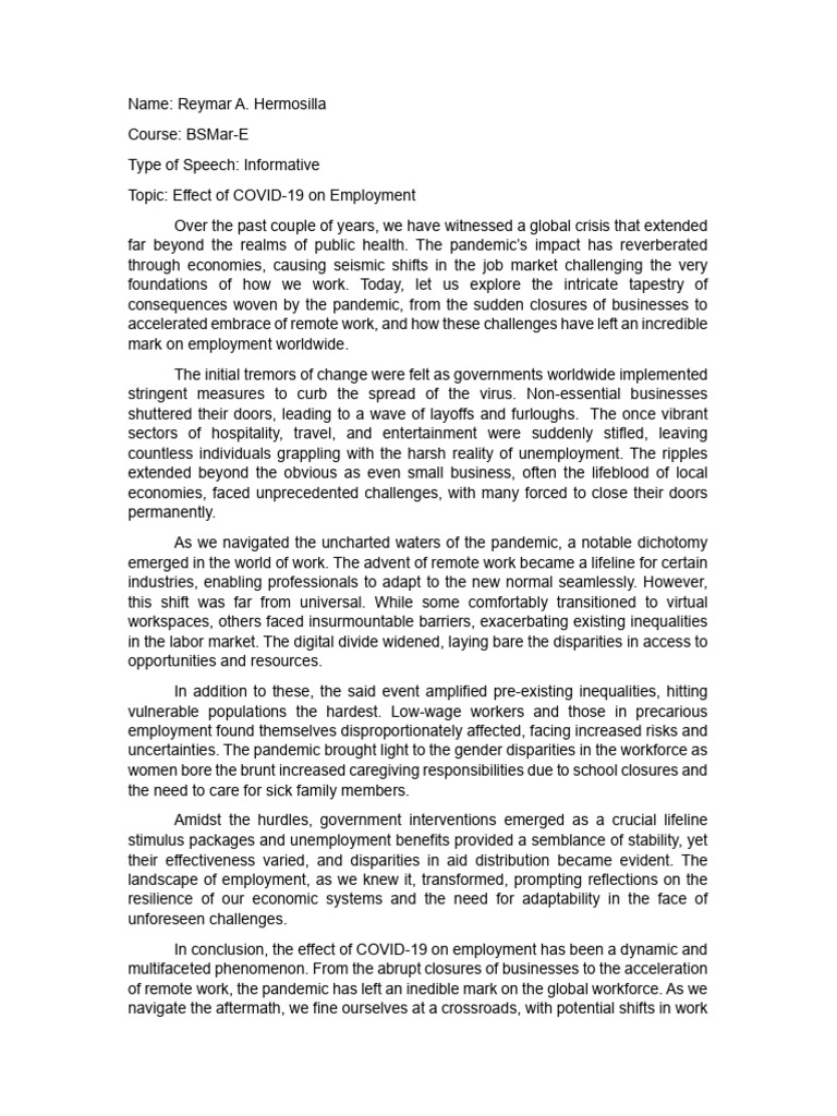 1 | PDF | Pandemic | Employment