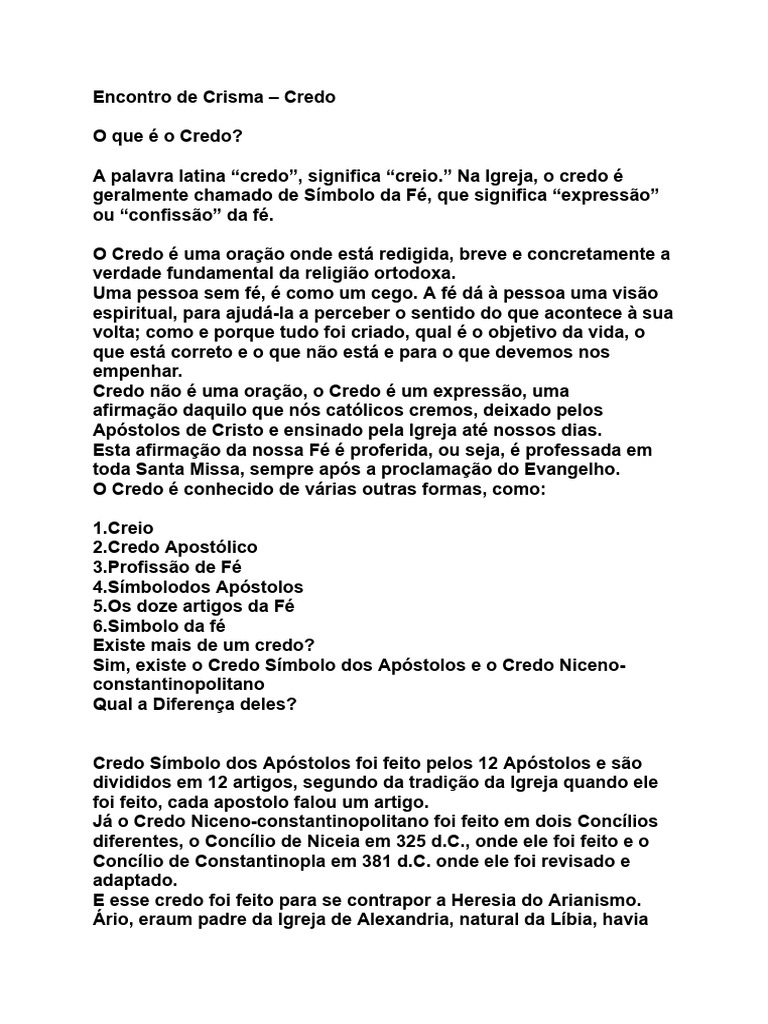 Encontro de Crisma - Credo | PDF | Crença e doutrina religiosa | Teologia