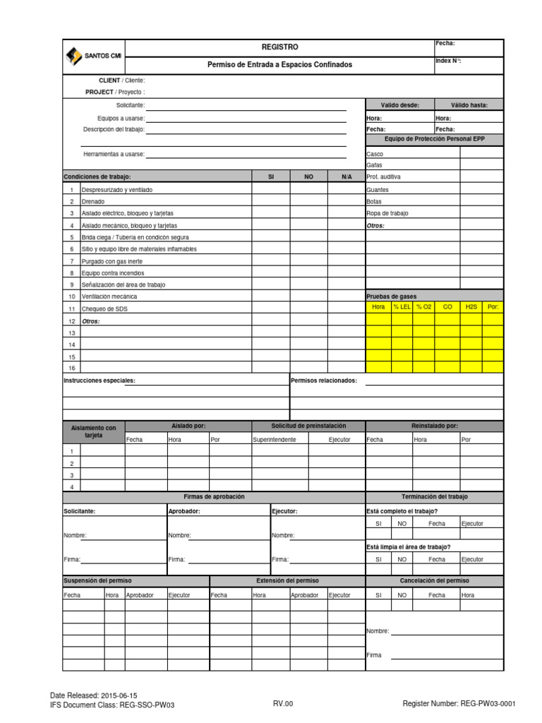 Permiso de Entrada A Espacios Confinados (REG-SSO-PW03) | PDF