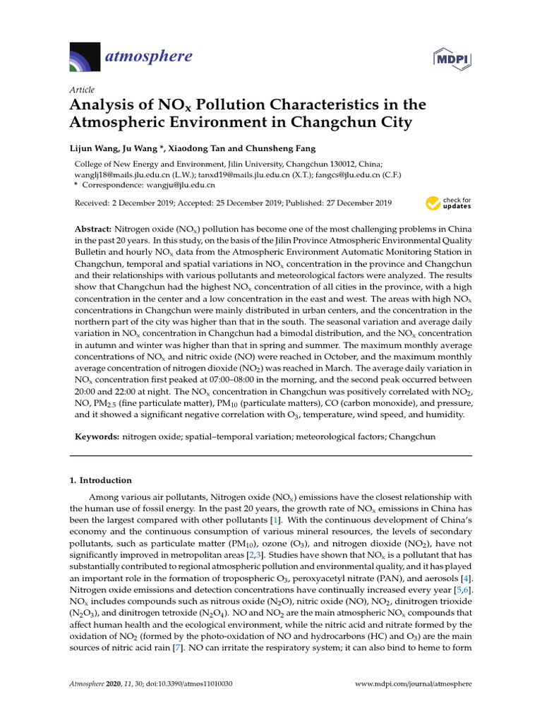 Analysis of NOx Pollution Characteristics in The A | PDF | N Ox ...