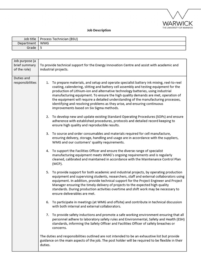 JD Process Technician (104727) | PDF | Safety | Technical Support