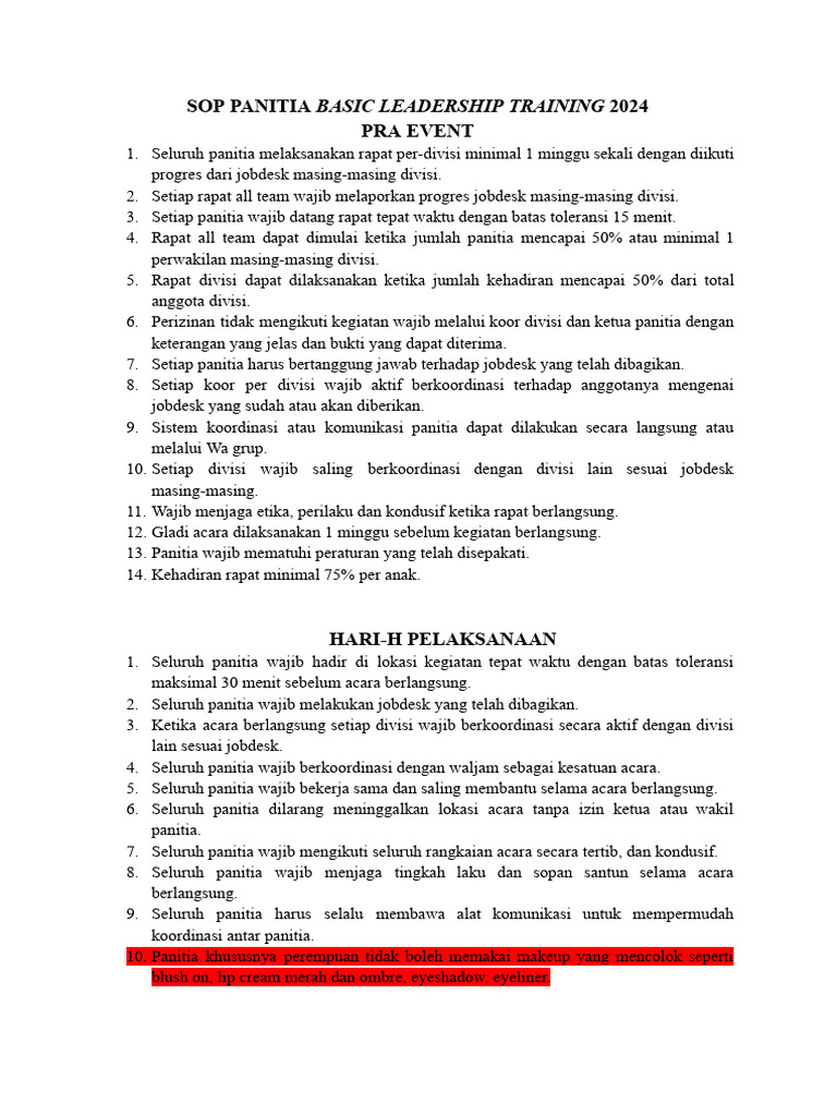 SOP Panitia BLT 2024: Aturan & Sanksi | PDF