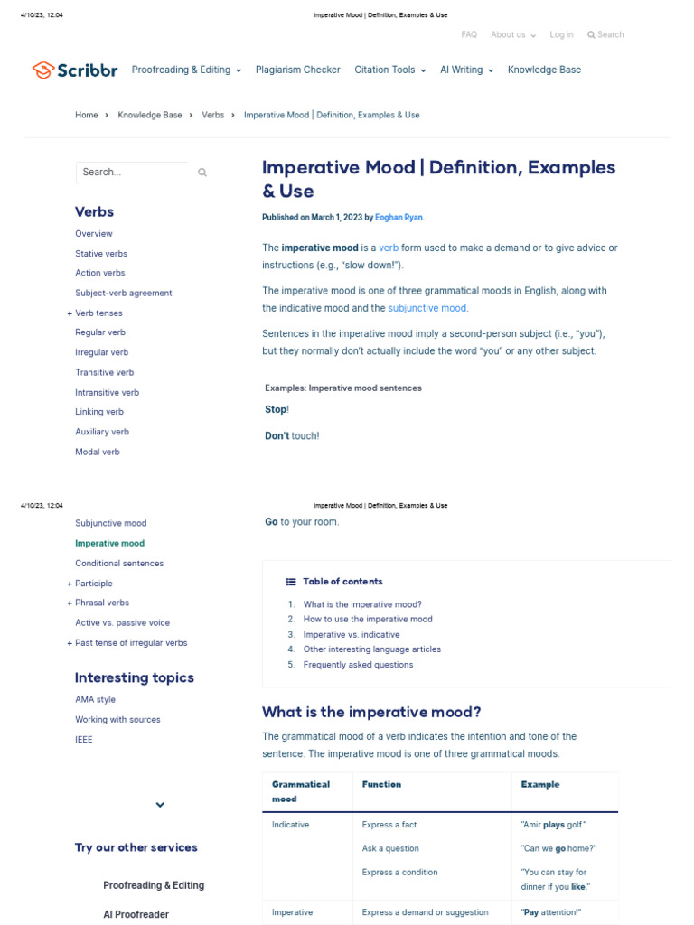 Imperative Mood - Definition, Examples & Use | Download Free PDF | Verb ...