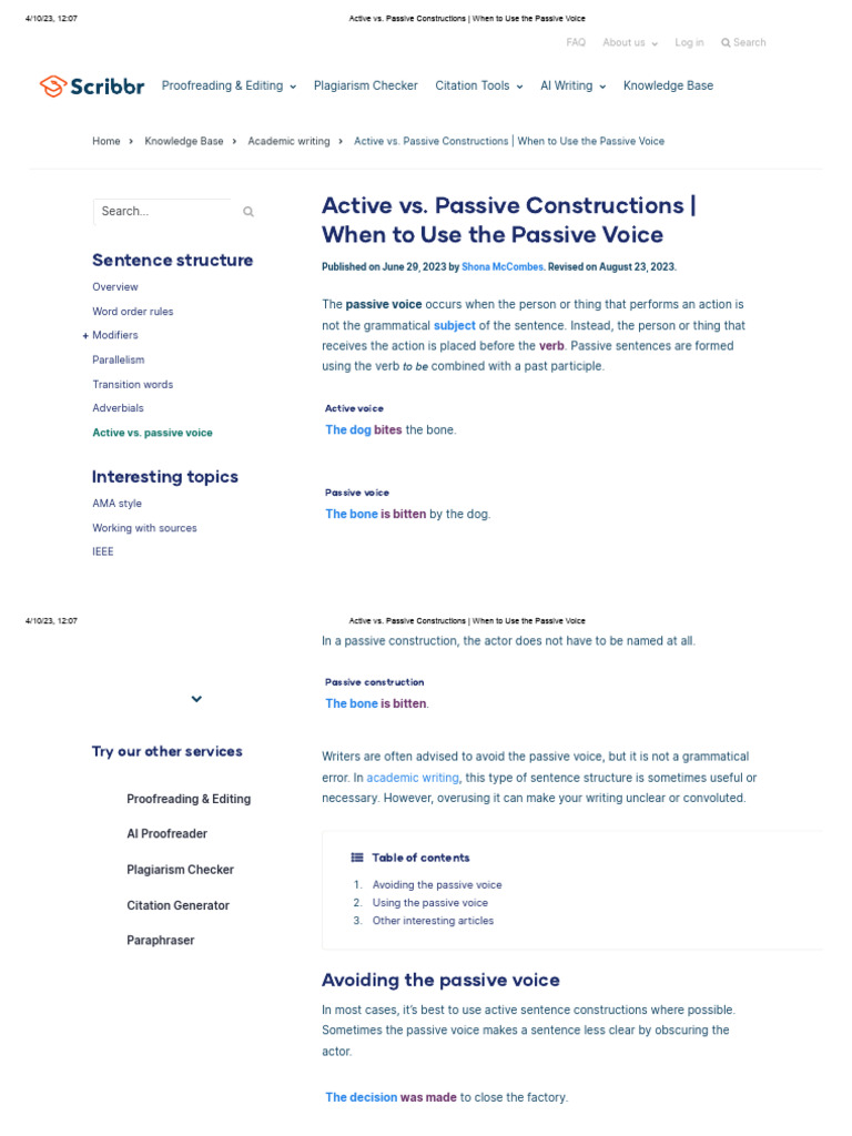 Active vs. Passive Constructions _ When to Use the Passive Voice | PDF ...