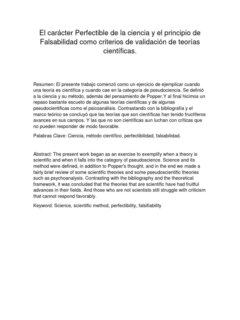Falsabilidad y Ciencia: Validación Teórica | PDF | Método científico ...