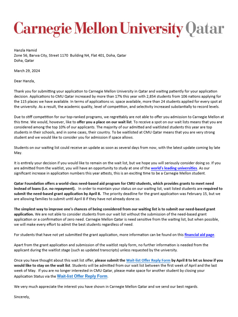Letter | PDF | Carnegie Mellon University | Higher Education