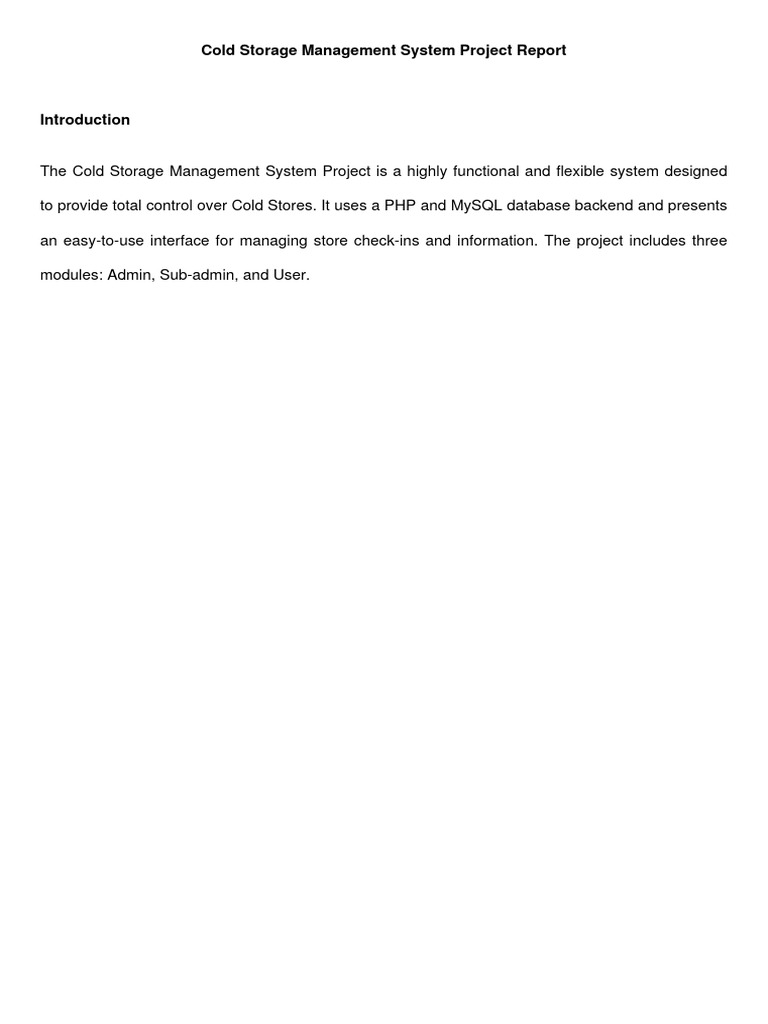 Cold Storage Management System Project Report | PDF | Php | User (Computing)