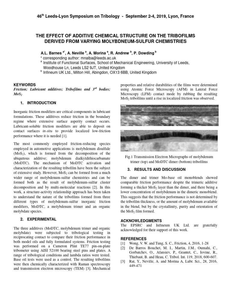 A_Barnes_abstract_Final | PDF | Friction | Lubricant