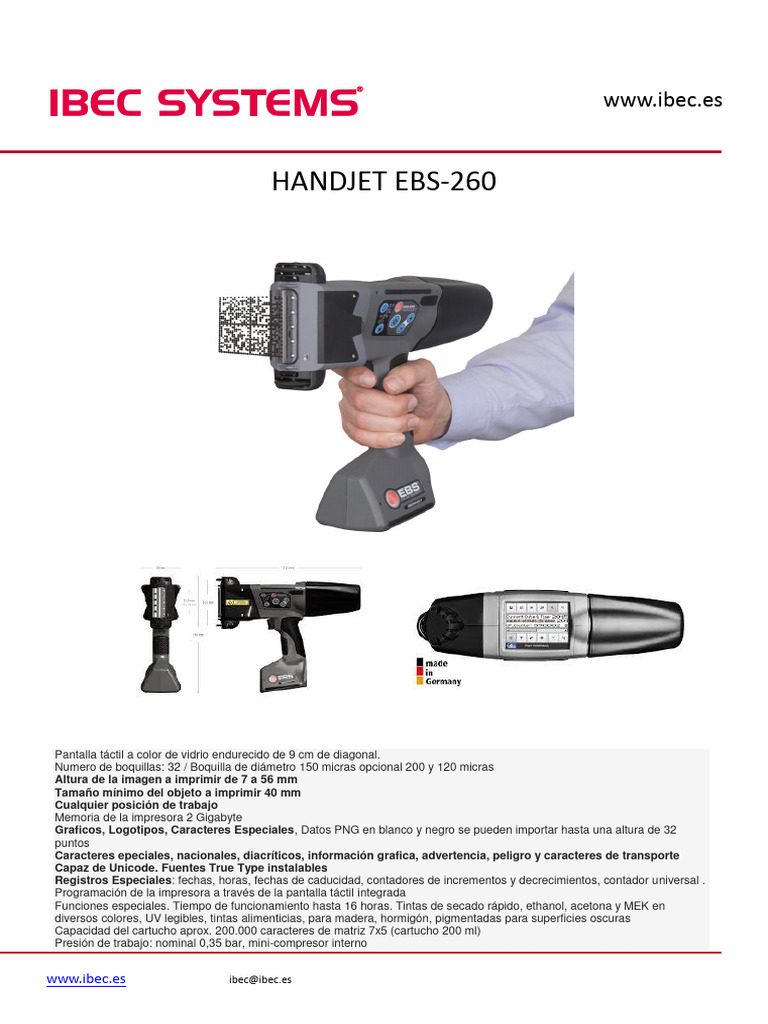 Impresora portátil Handjet EBS-260 | PDF | Impresora (Computación ...
