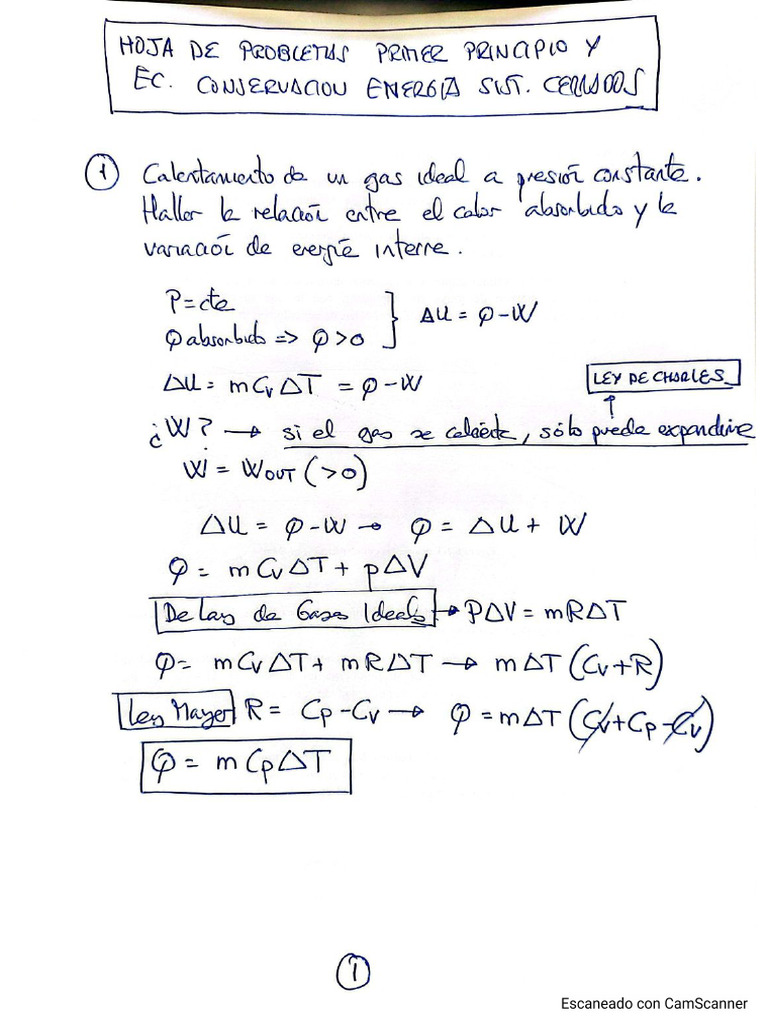 P3 Hoja de Problemas Resueltos Primer Principio | PDF