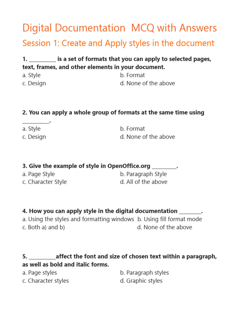 Ch-1 Digital Documentation (Advanced) MCQs | PDF | Microsoft Word | Computing