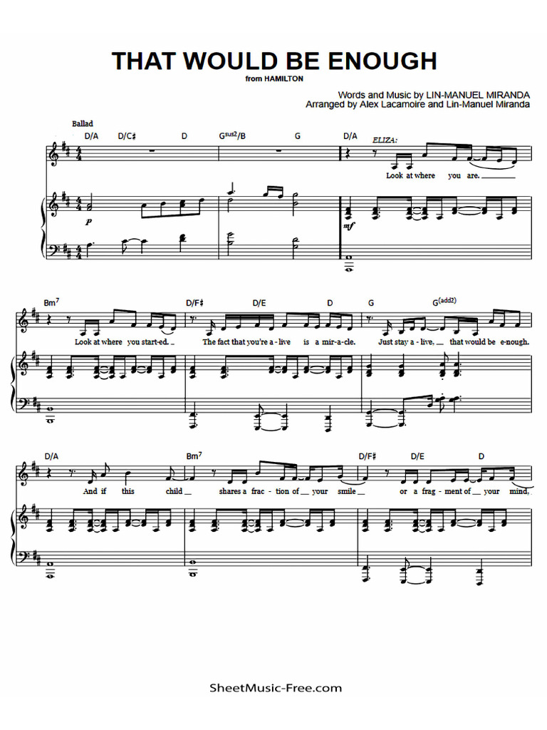 17-That Would Be Enough Sheet Music from Hamilton (SheetMusic-Free.com ...