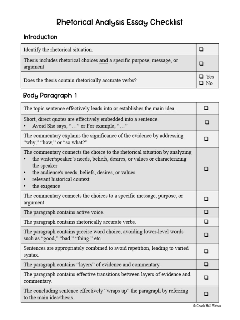 Rhetorical Analysis Essay Checklist | Download Free PDF | Essays ...