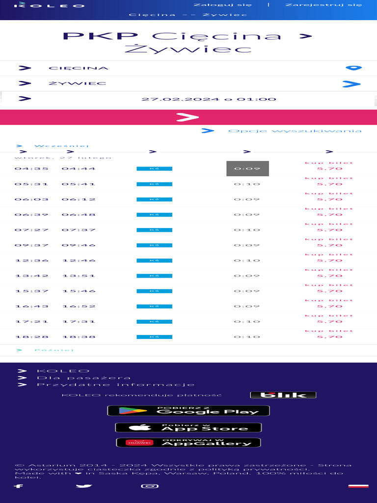 PKP Cięcina Żywiec Rozkład Jazdy I Bilety KŚ KOLEO | PDF