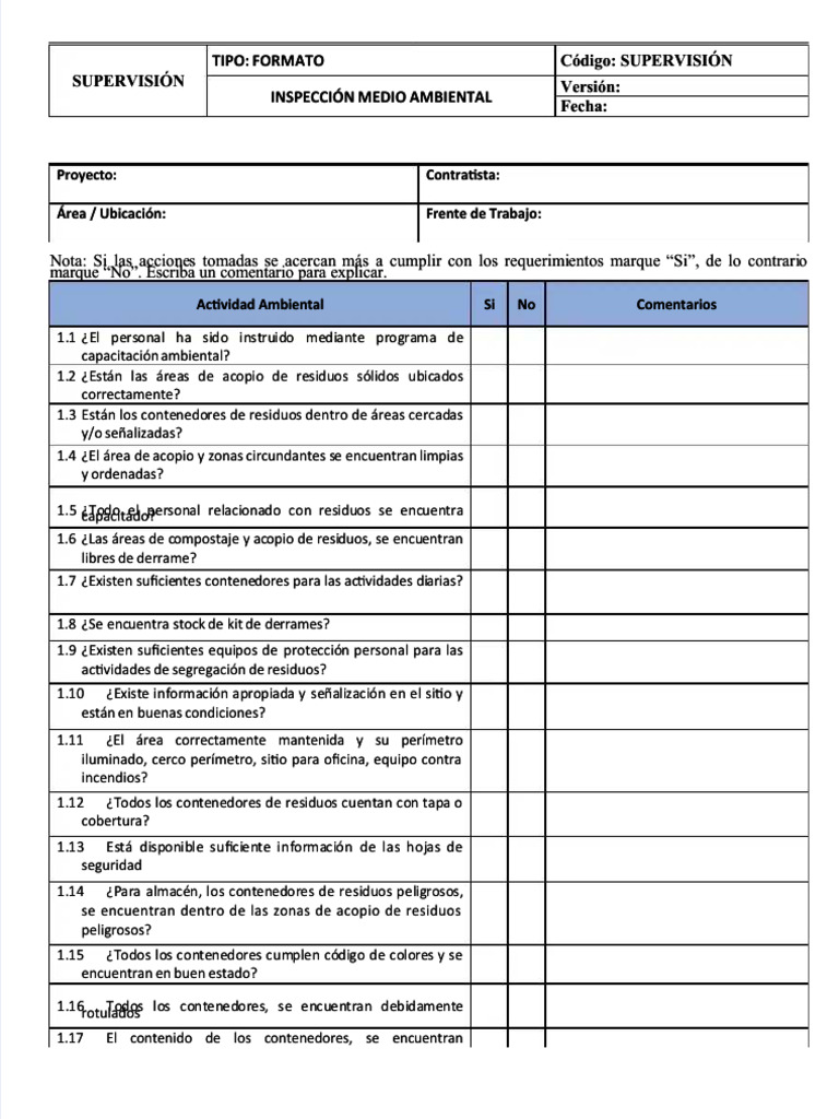 Checklist de Inspección Ambiental | PDF | Ciencias de la Tierra