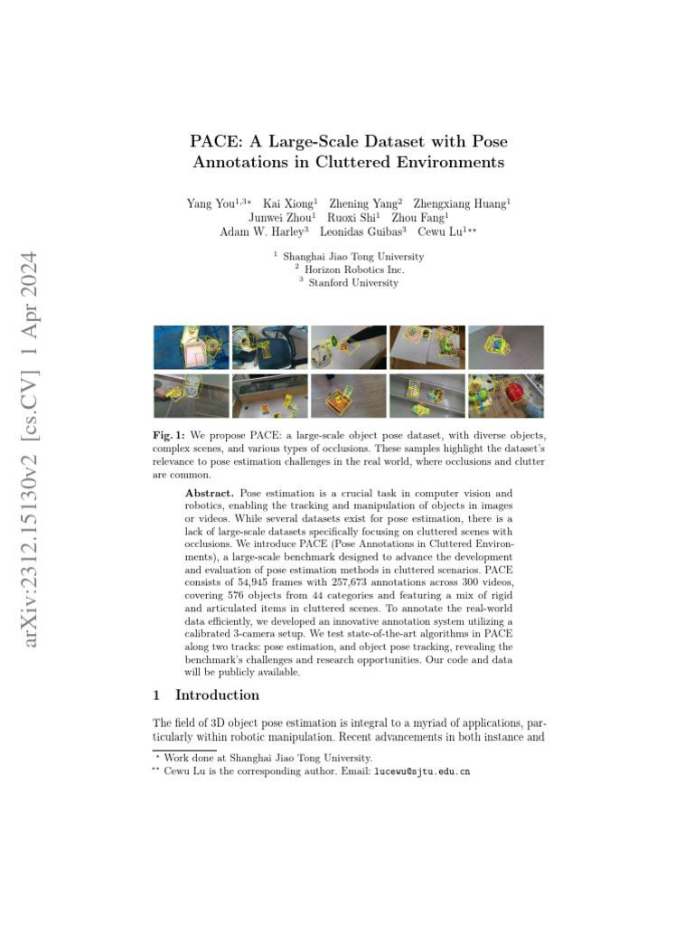 PACE: A Large-Scale Dataset With Pose Annotations in Cluttered Environments | PDF | 3 D Computer ...
