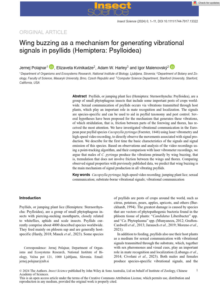 Insect Science - 2024 - Polajnar - Wing Buzzing As A Mechanism For Generating Vibrational ...