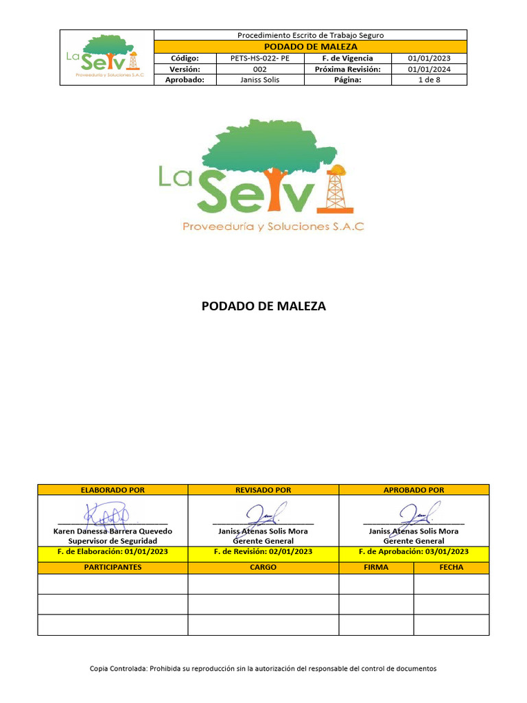 Procedimiento Seguro para Podado de Maleza | PDF | Guante