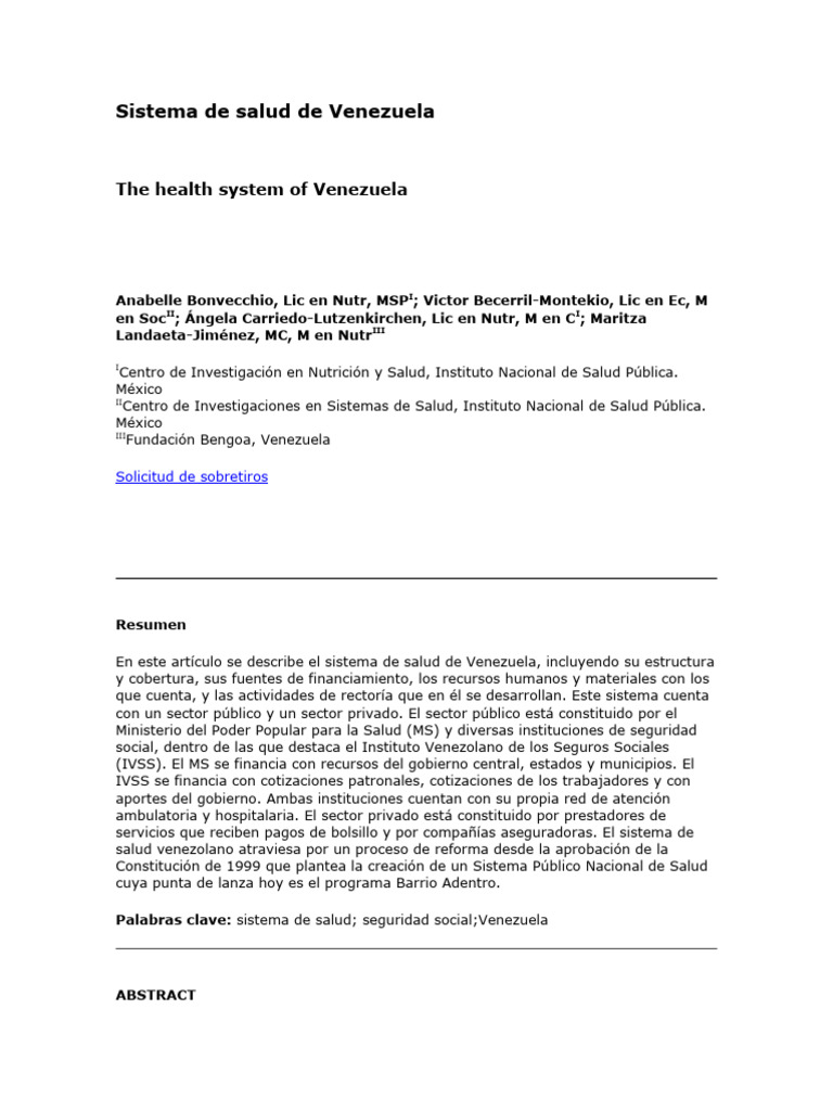 Sistema de Salud de Venezuela | PDF | Hospital | Cuidado de la salud