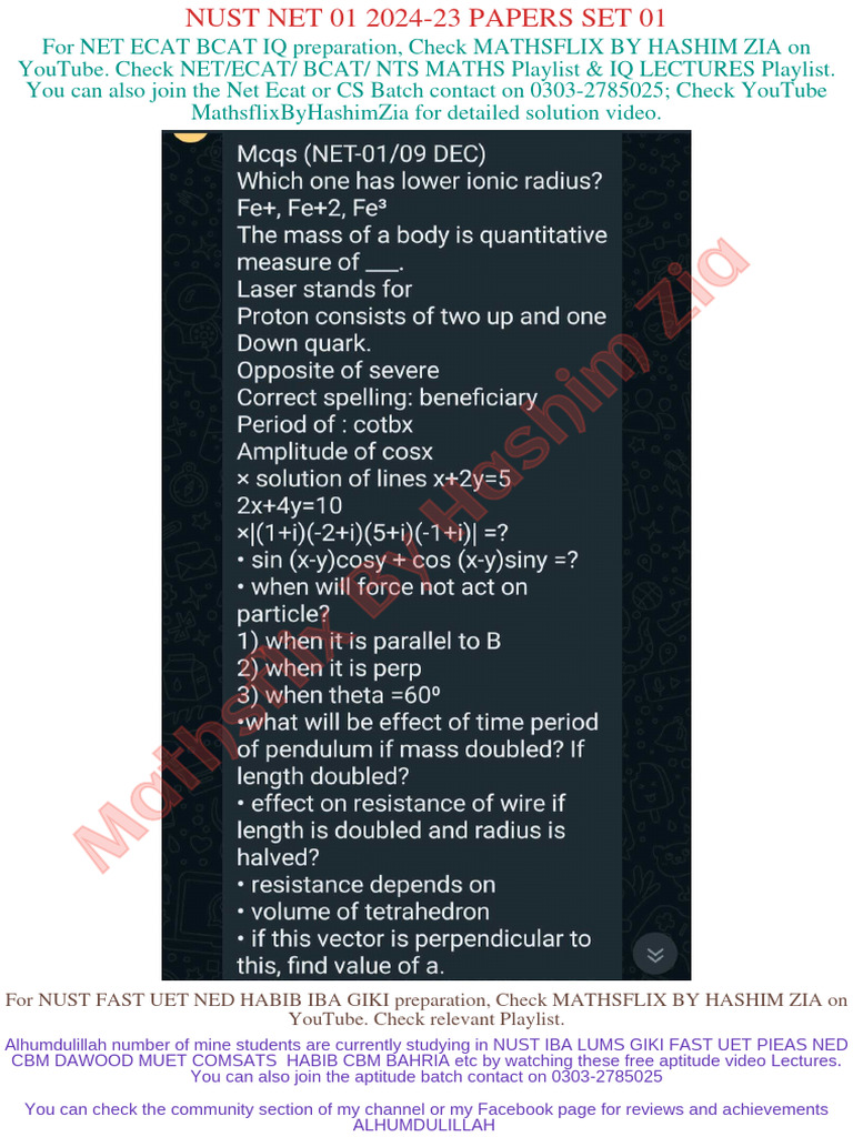 NUST NET 2024 Preparation with Mathsflix | PDF | You Tube | Social Media